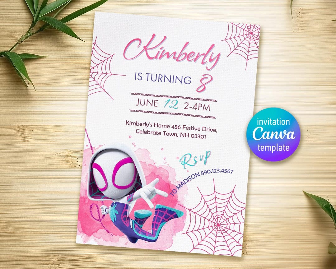 Gwen Birthday Invitation, Spider-verse Girl Birthday Invite, Editable ...