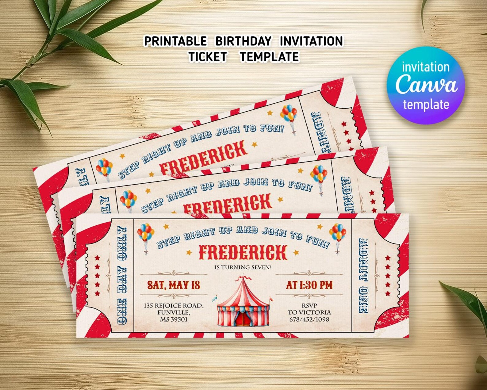 Circus Birthday Invitation, Printable Ticket Invitation, Circus Party ...