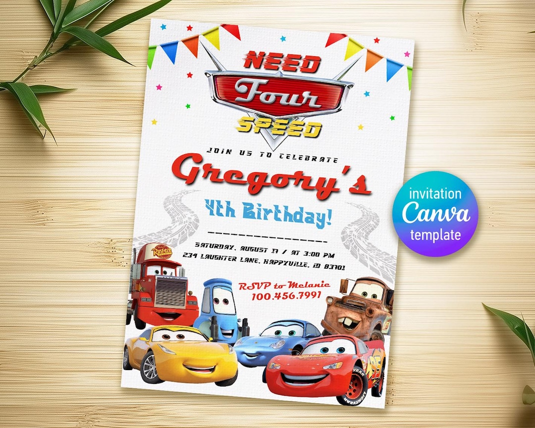 Printable Cars Invitation, Lightning Mcqueen Invite, Birthday Party ...