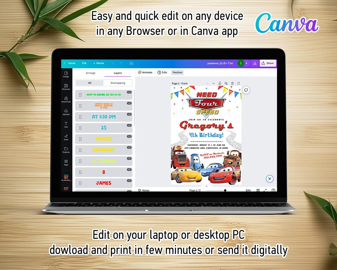 Printable Cars Invitation, Lightning Mcqueen Invite, Birthday Party ...