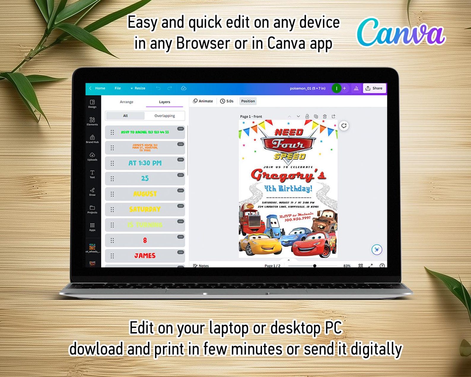 Printable Cars Invitation, Lightning Mcqueen Invite, Birthday Party ...