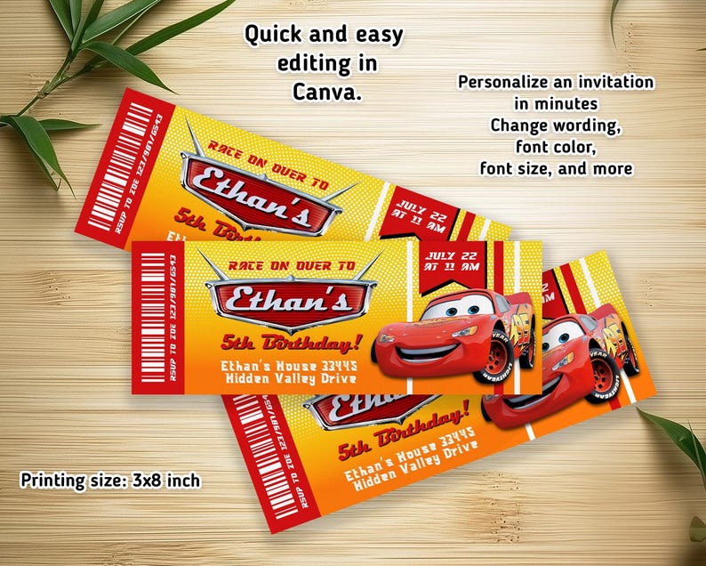 Printable Cars Ticket Invitation, Lightning Mcqueen Movie Party Invite ...