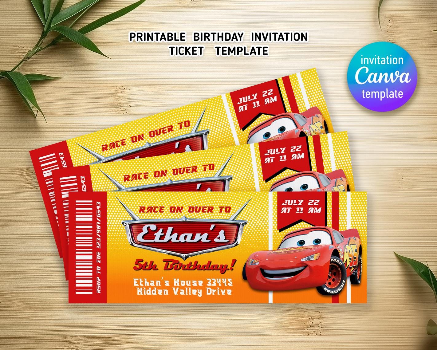 Printable Cars Ticket Invitation, Lightning Mcqueen Movie Party Invite ...