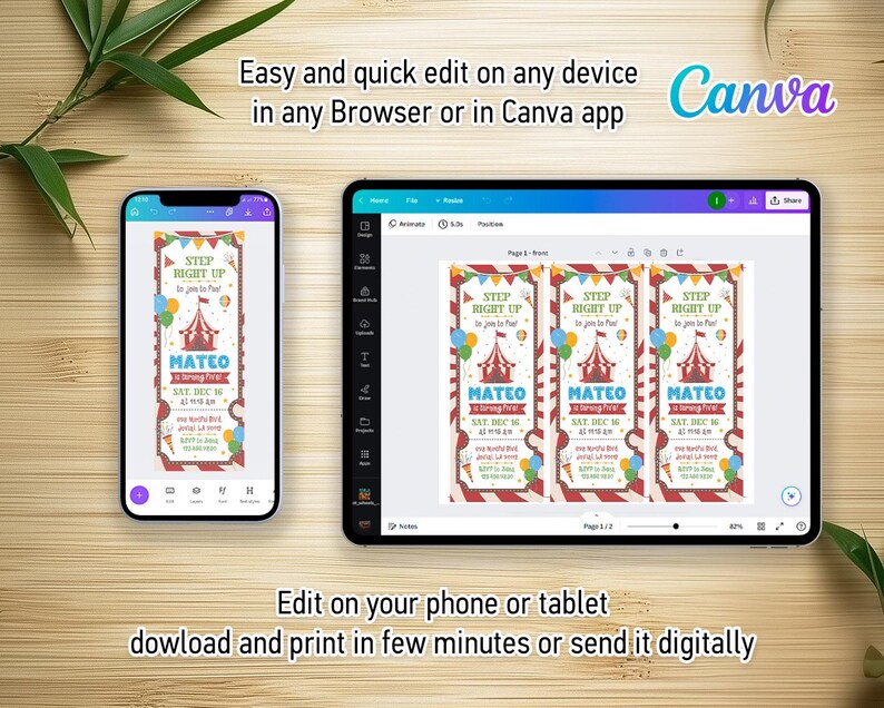 Circus Birthday Invitation, Printable Ticket Invitation, Circus Party ...