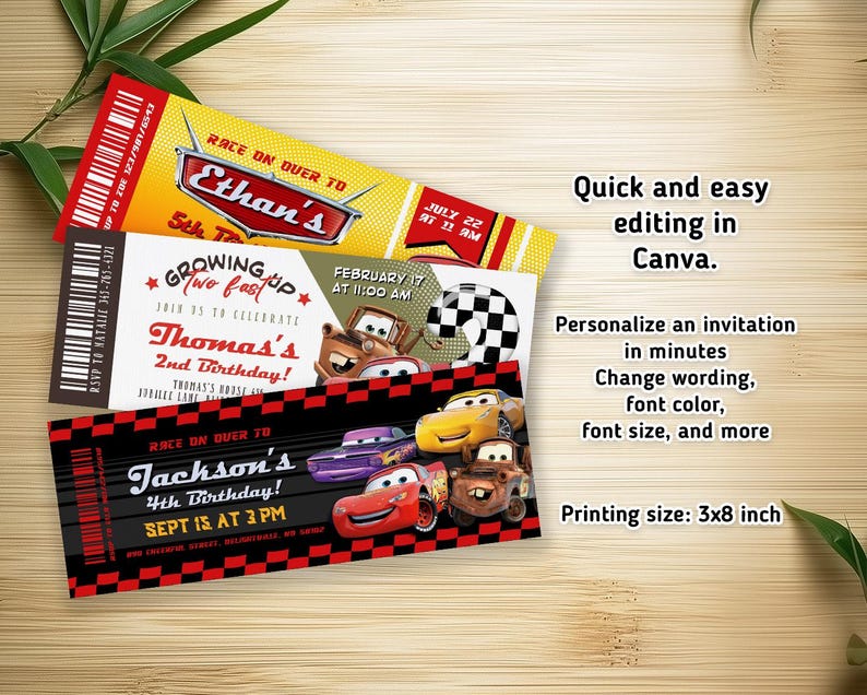 Printable Cars Ticket Invitation, Lightning Mcqueen Movie Party Invite ...