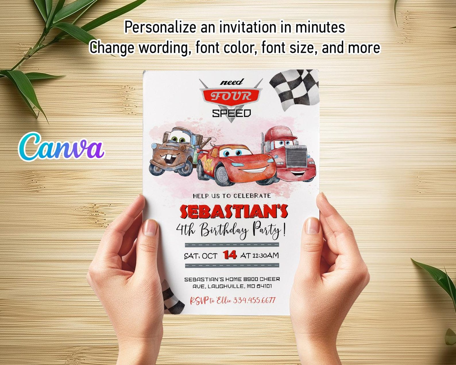 Printable Cars Invitation, Lightning Mcqueen Invite, Birthday Party ...