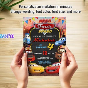 Printable Cars Invitation, Lightning Mcqueen Invite, Birthday Party ...