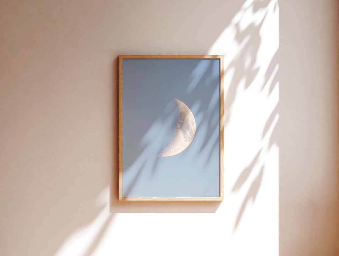 Minimal Crescent Moon Art Print – Dreamy Lunar Wall Art for Serene Home ...