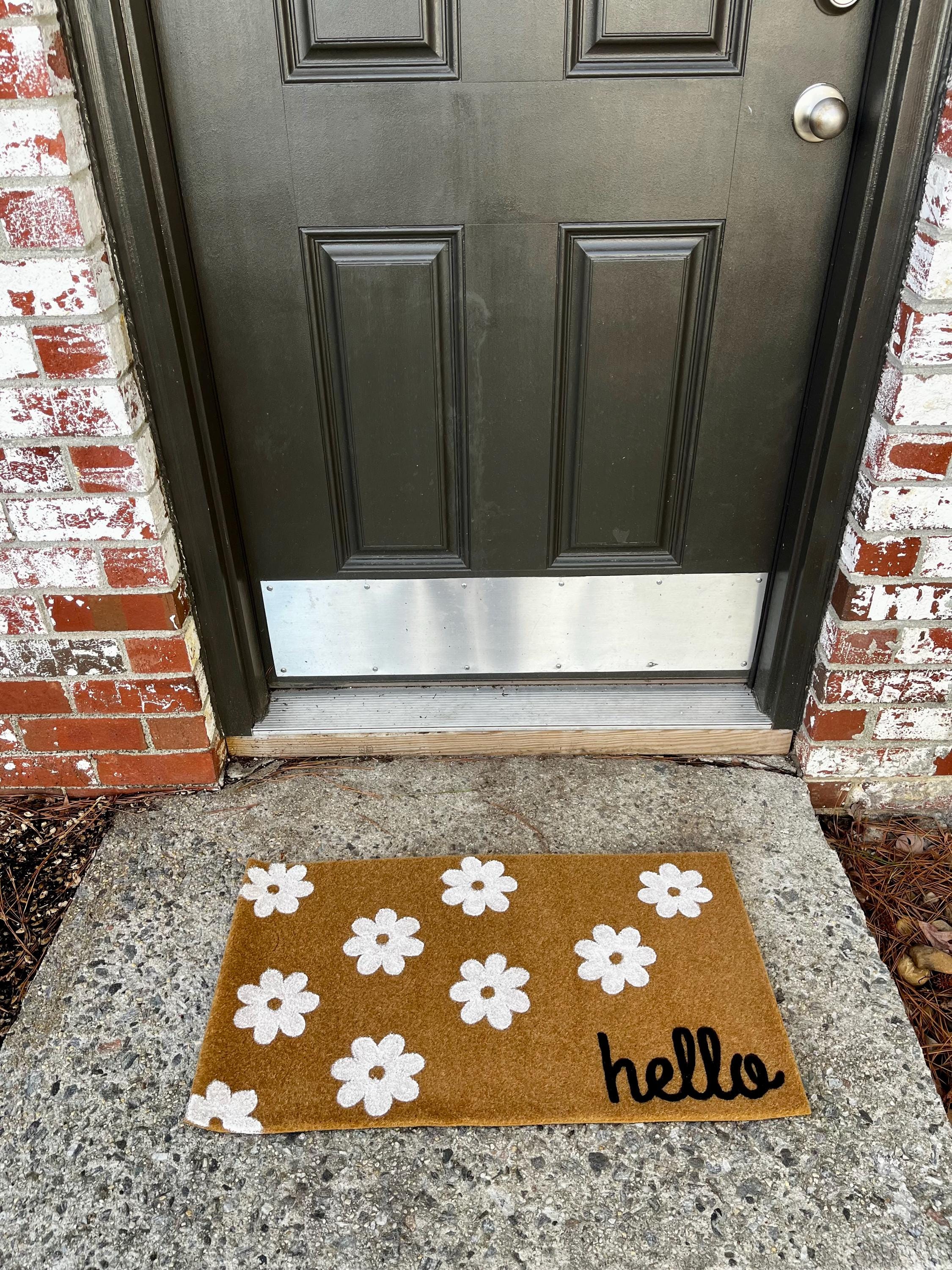 Spring Coir Doormat - "hello" With White Flowers - Front Porch Decor - Etsy
