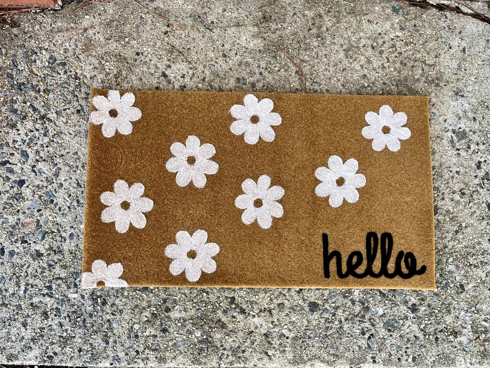 Spring Coir Doormat - "hello" With White Flowers - Front Porch Decor - Etsy