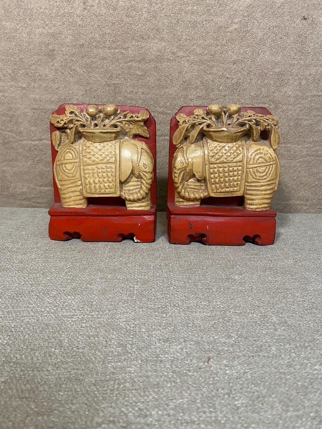 Vintage Mcm Chinese Elephant Design Molded Bookends (pair) - Etsy