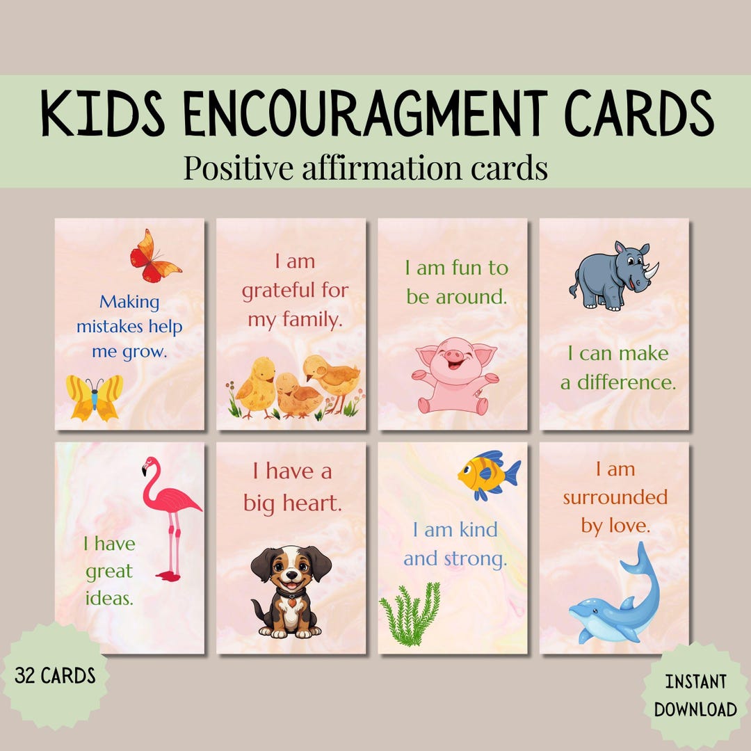 Positive Encouragement Cards for Kids Affirmation Cards Children Lunch ...