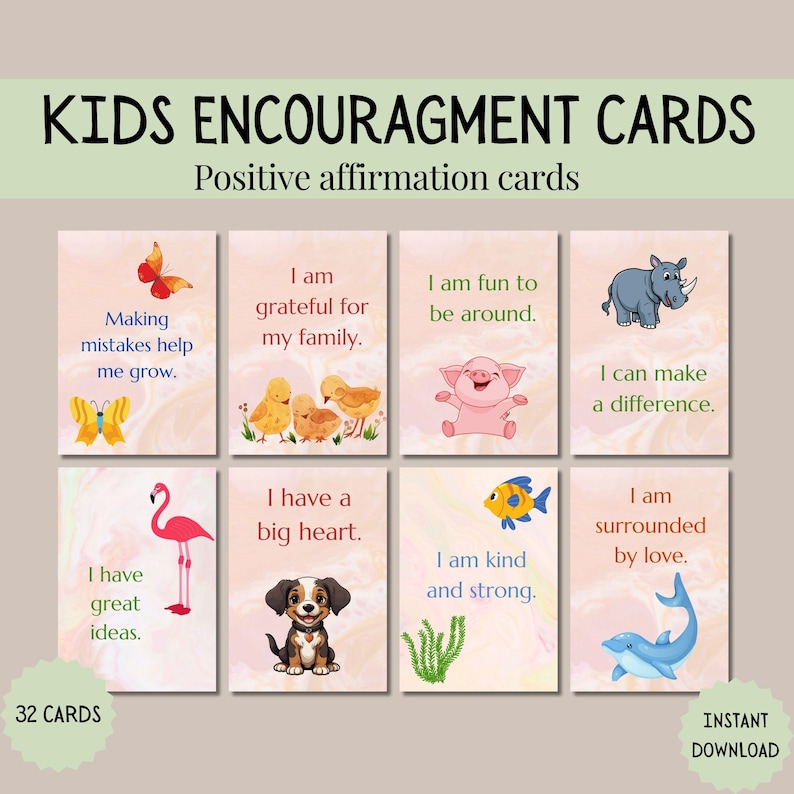Positive Encouragement Cards for Kids Affirmation Cards Children Lunch ...