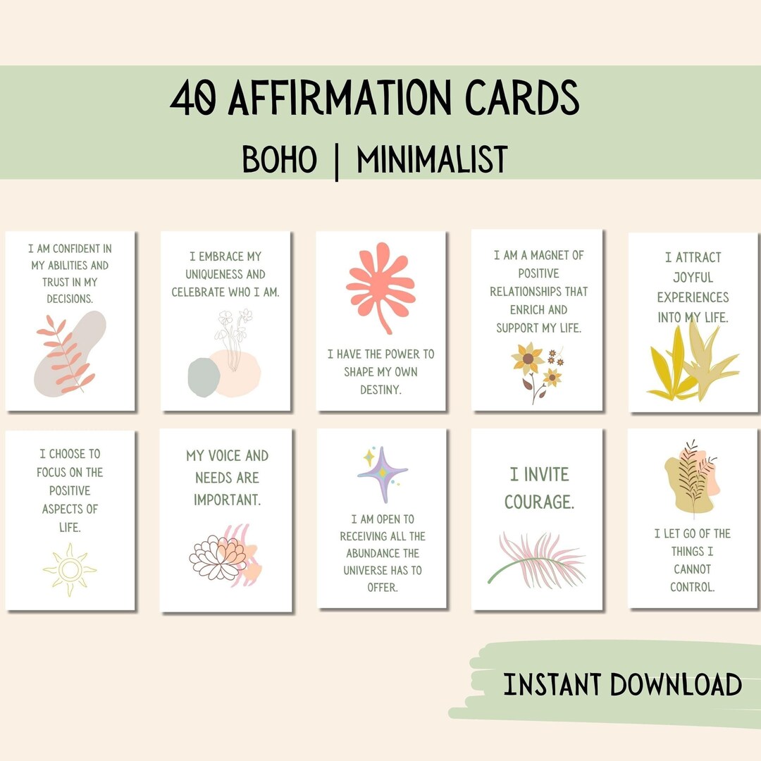 Boho Minimalist Affirmation Cards, Daily Self Care, Printable ...