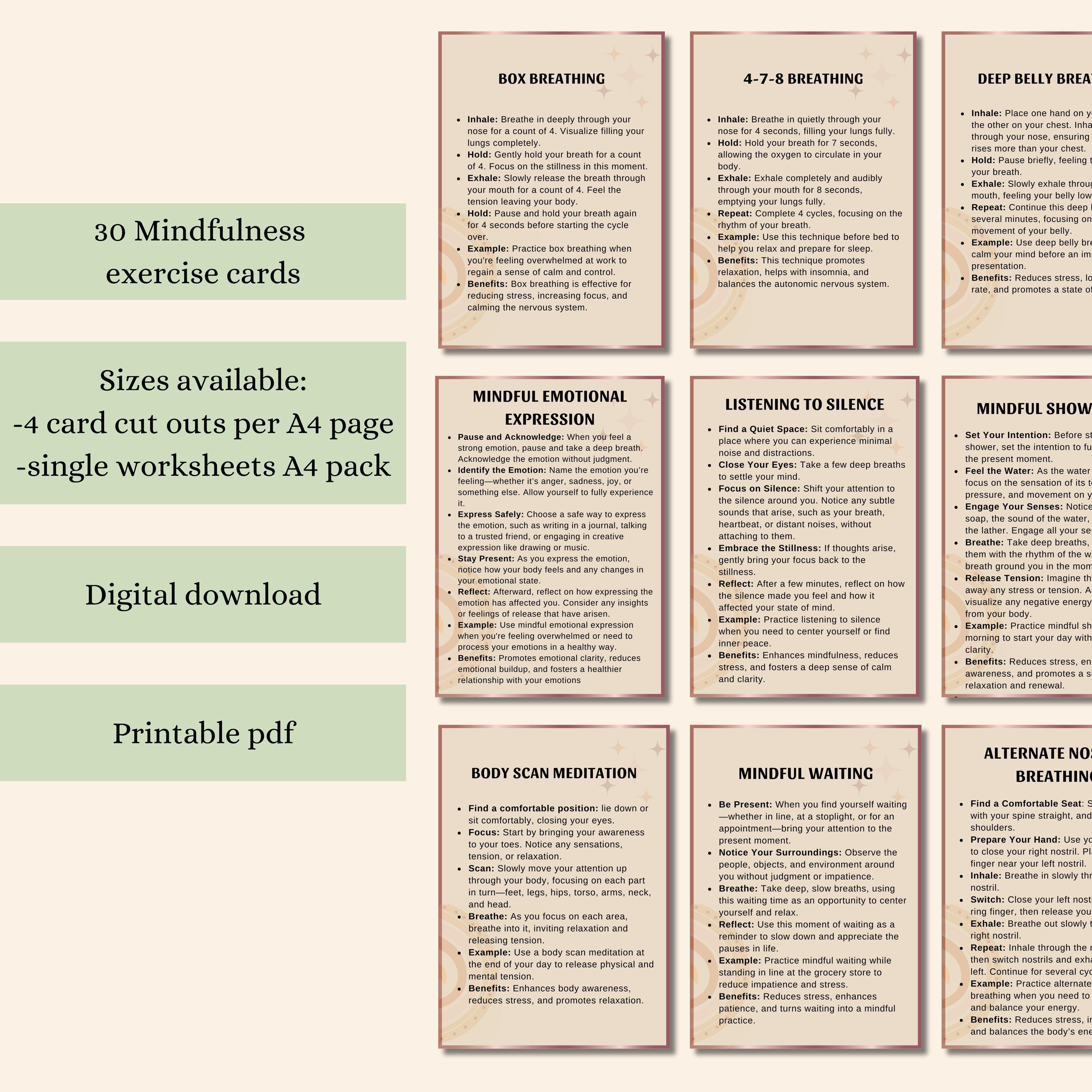 Mindfulness Exercise Cards Pdf Breathing Exercises Self-regulation ...