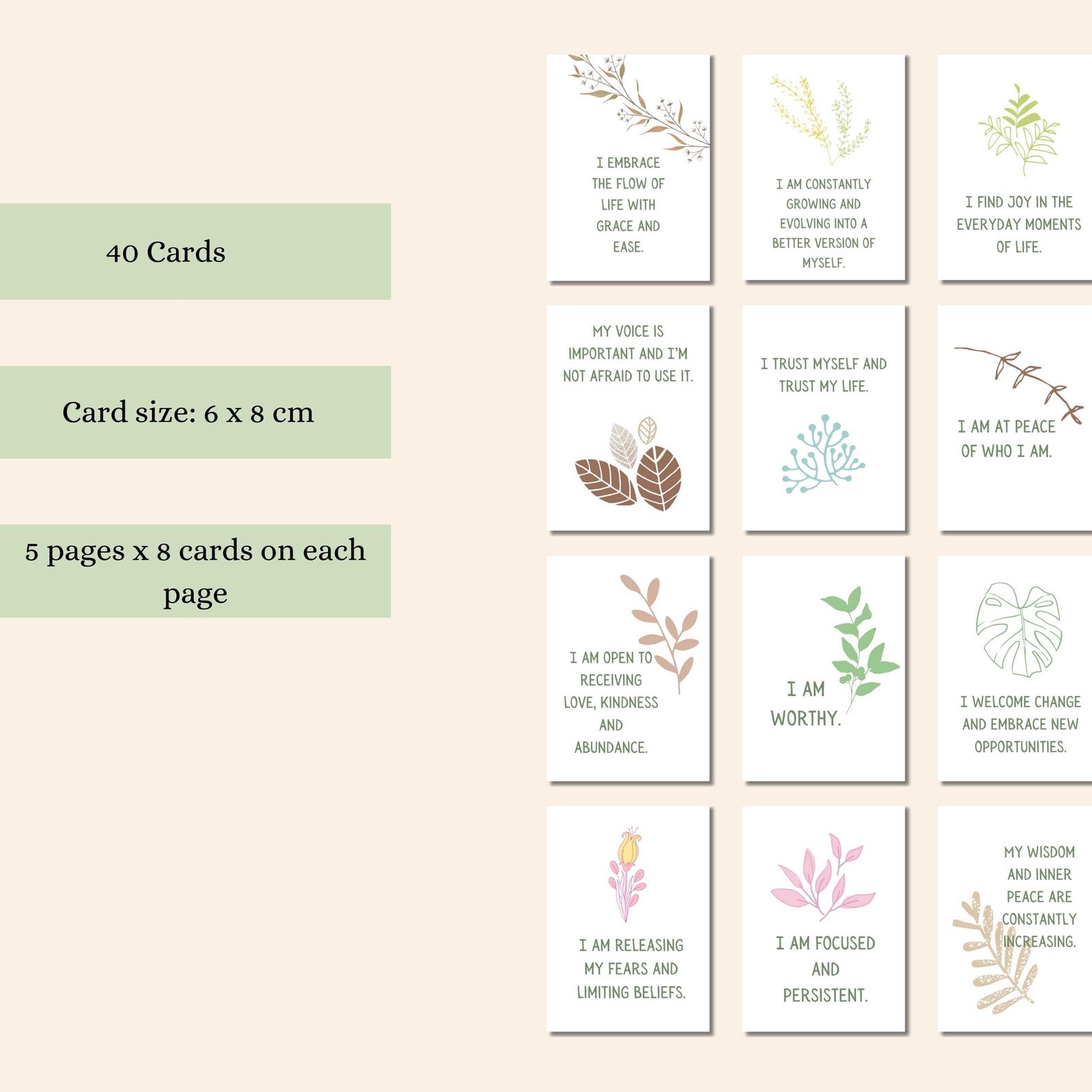 Boho Minimalist Affirmation Cards, Daily Self Care, Printable ...