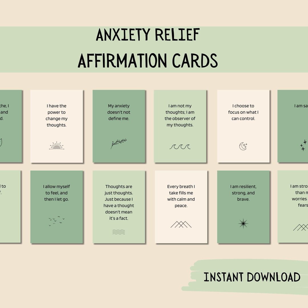Anxiety Relief Affirmation Cards, Statement Flashcards, Grounding ...