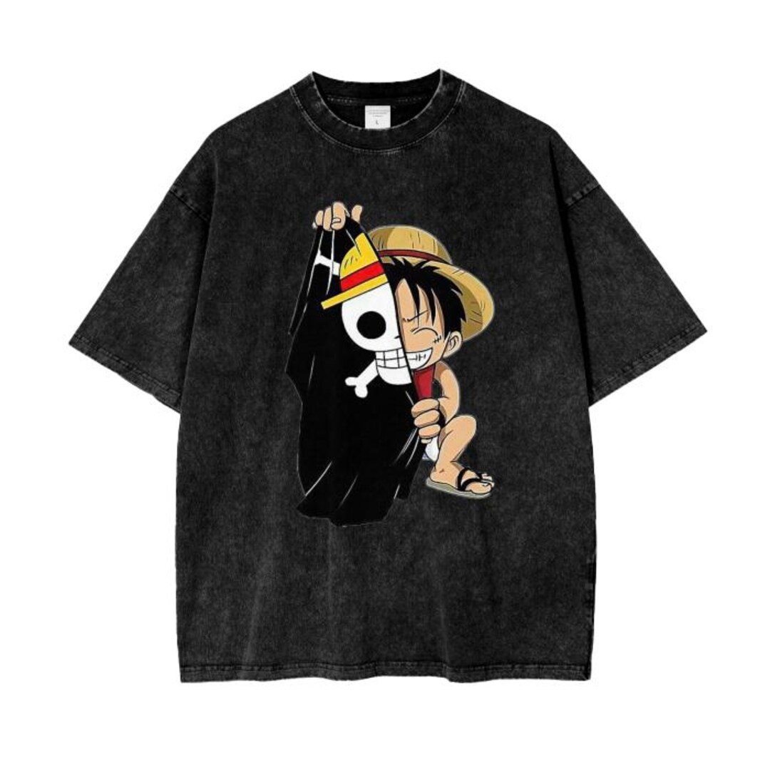 One Piece Tee Baby Luffy Shirt Straw Hat Pirate Crew Acid Wash Oversize ...