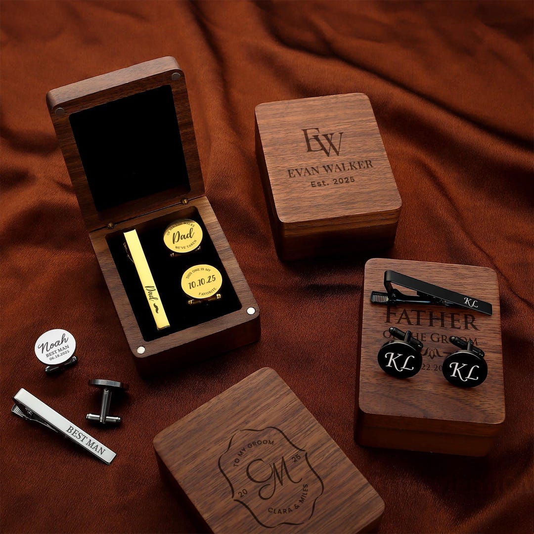 Custom Cuff Links - With Wooden Gift Box, Engraved Cufflinks for Men ...