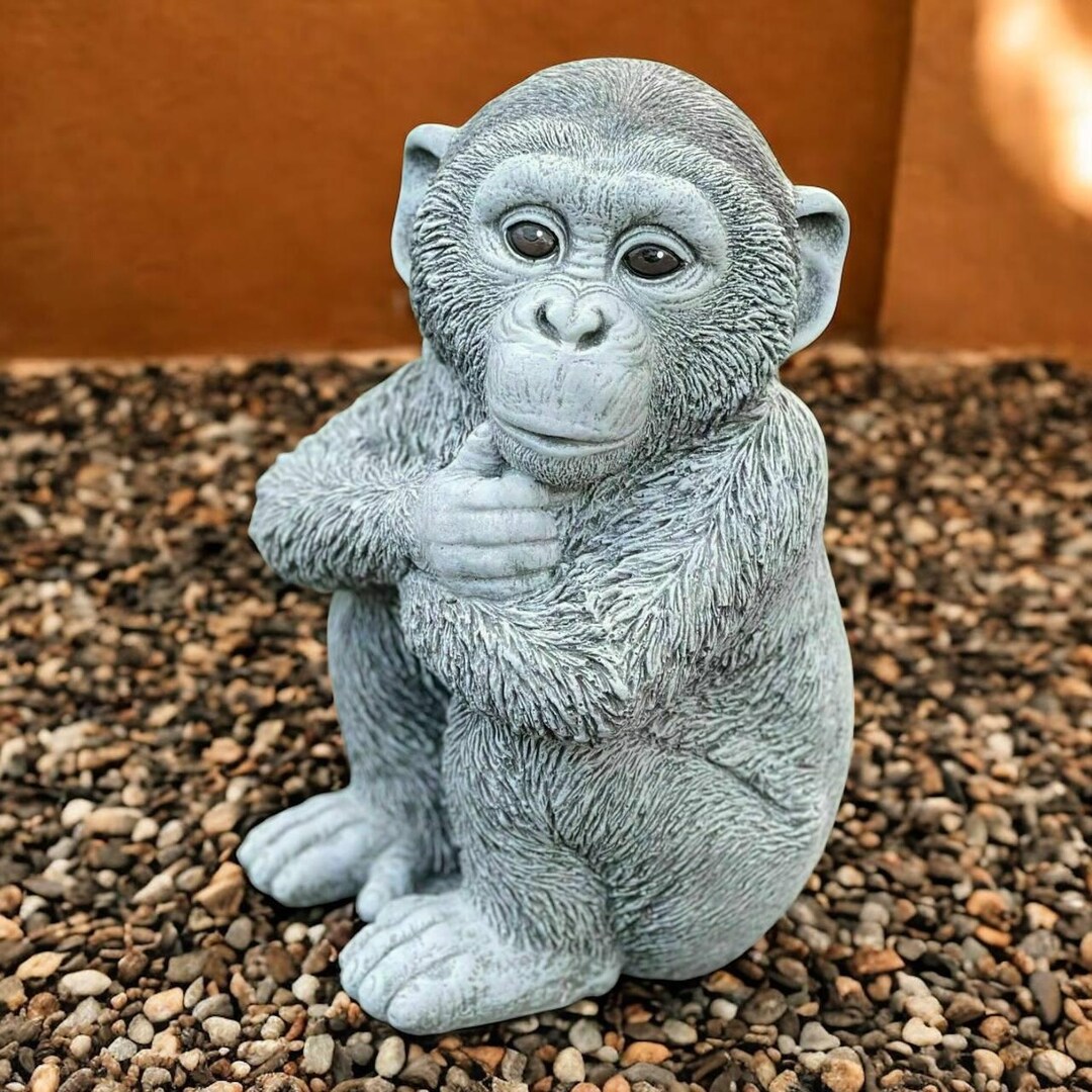 Garden Monkey Statue Cement Animal Decor Outside Monkey Art Animal Lawn ...