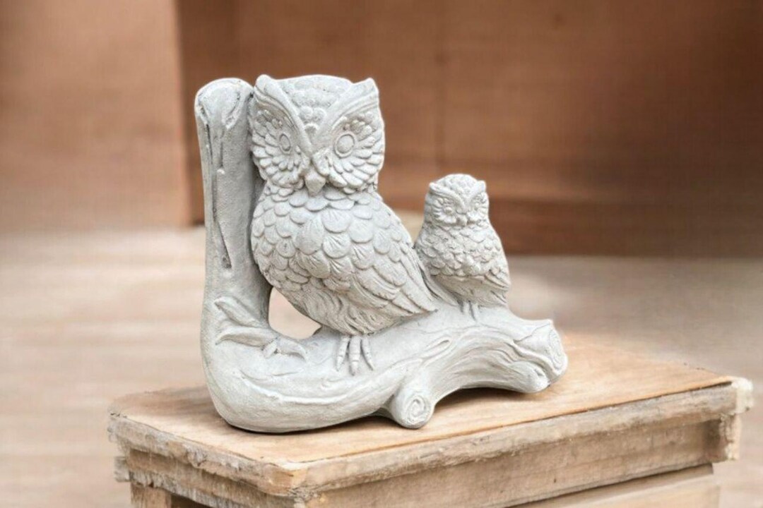 Concrete Owls on Branch Bird Decoration Owl Bird Figurine Stone Owl ...