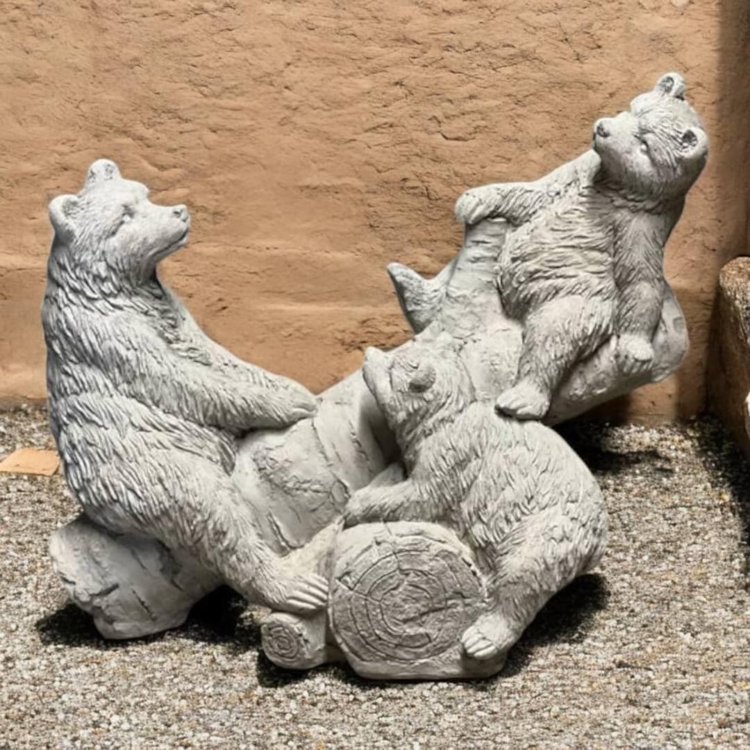Playing Bears Statue Animals Concrete Sculpture Backyard Bears Art ...
