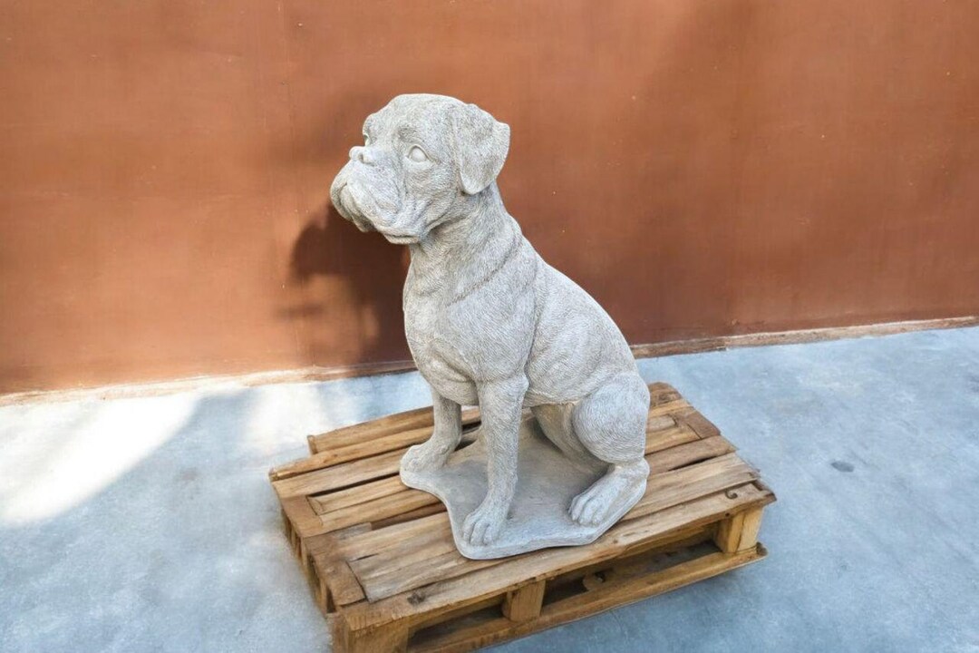 Large Cement Boxer Concrete Boxer Memorial Dog Sculpture Sitting Dog ...