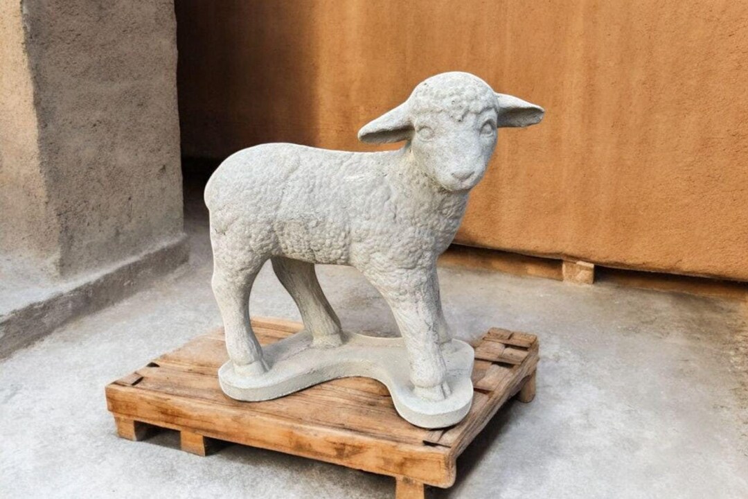 Stone Lamb Sculpture Garden Lamb Decoration Home Farm Animal Statue ...