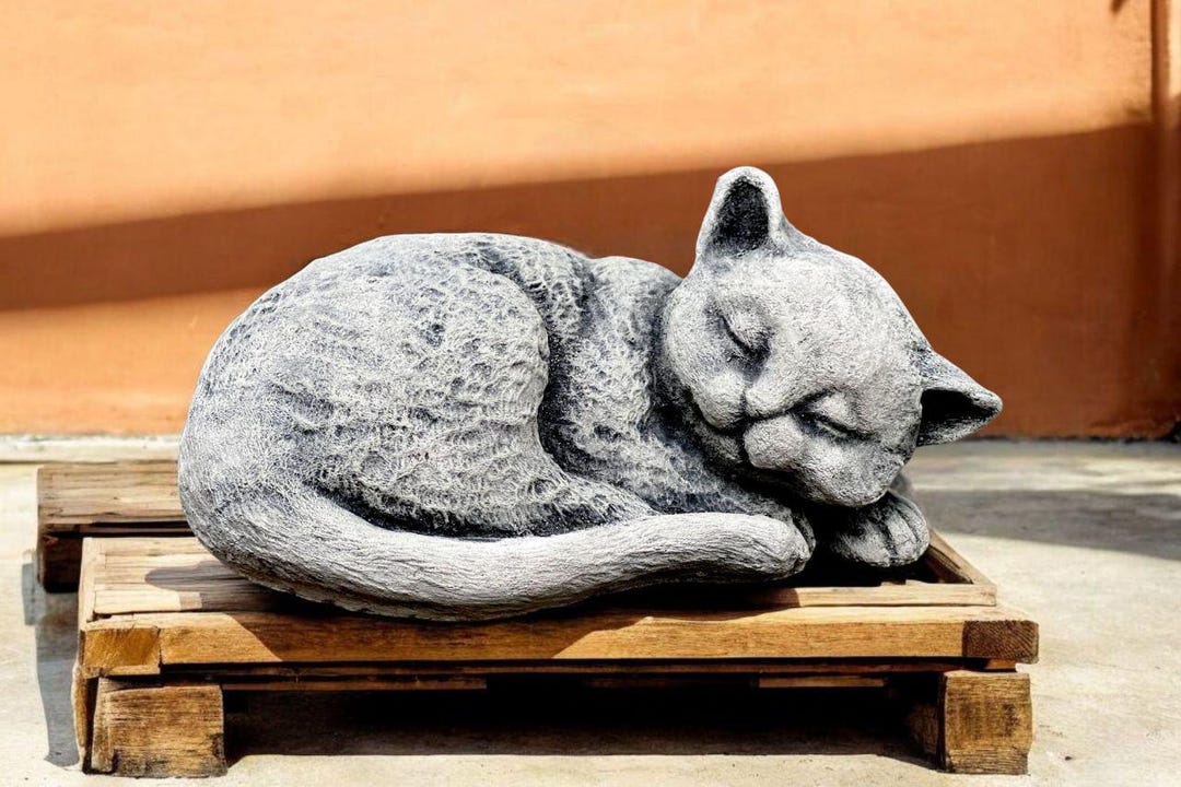 Lawn Cat Figurine Outdoor Kitten Art Concrete Pet Sculpture Stone Cat ...