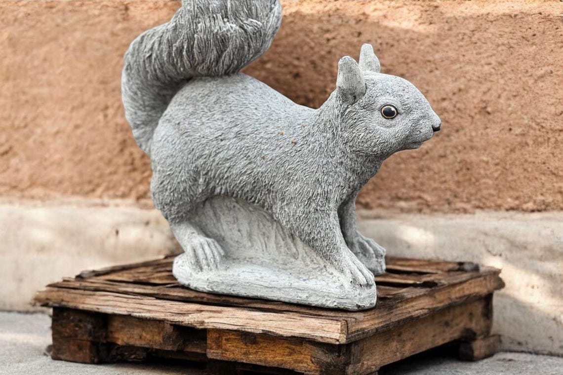 Cement Squirrel Decor Animal Concrete Figure Garden Stone Idea Squirrel ...