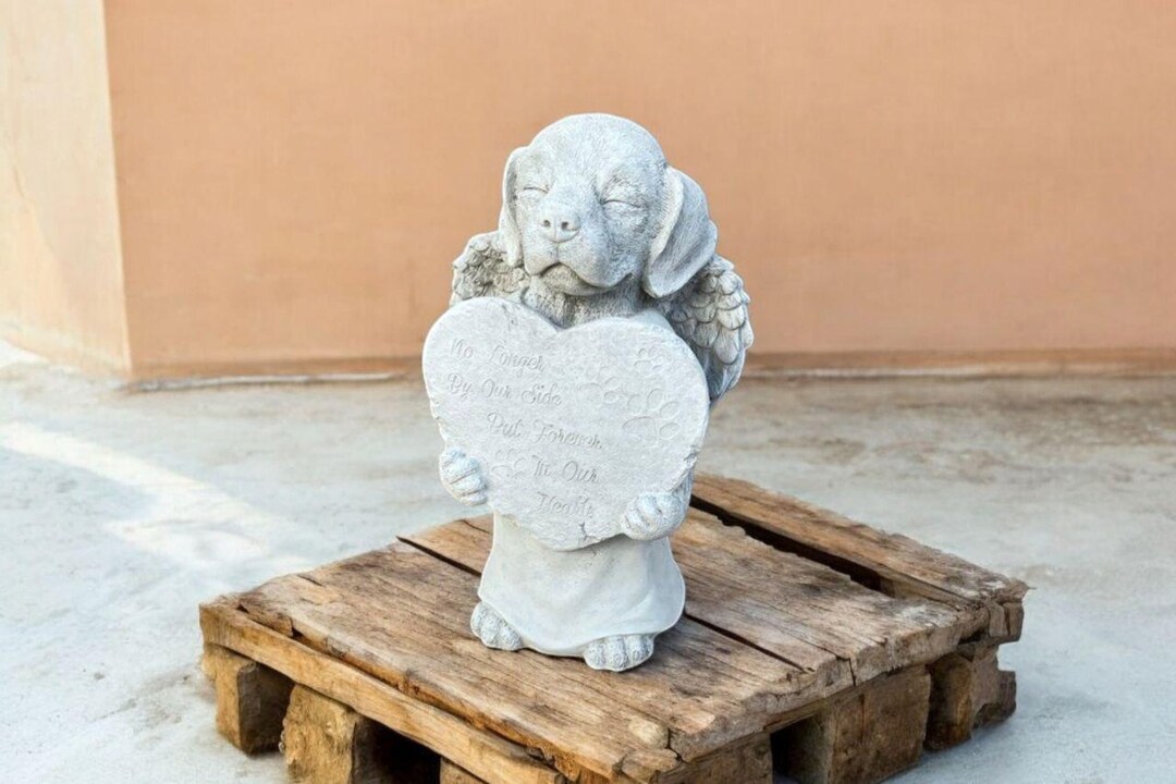 Dog With Heart Concrete Dog Statue Standing Dog With Wings Pet Loss ...