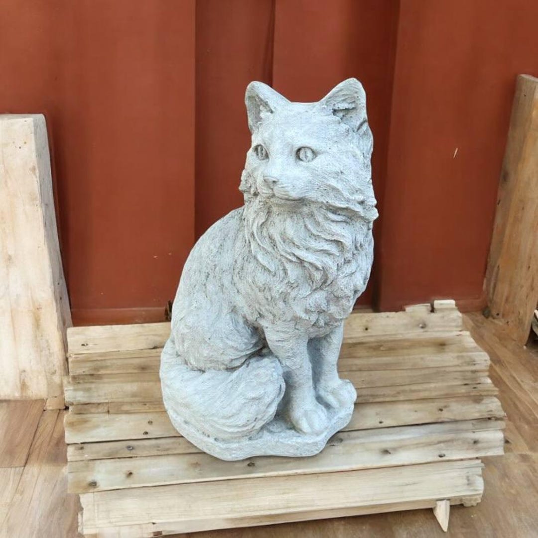 Realistic Gray Cat Statue Concrete Sitting Cat Pet Home Decor Cat Lover ...