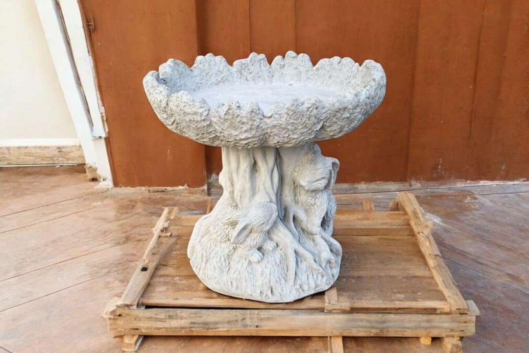 Garden Bird Bath With Rabbits Beton Bird Bath Figure Lawn Rabbits ...