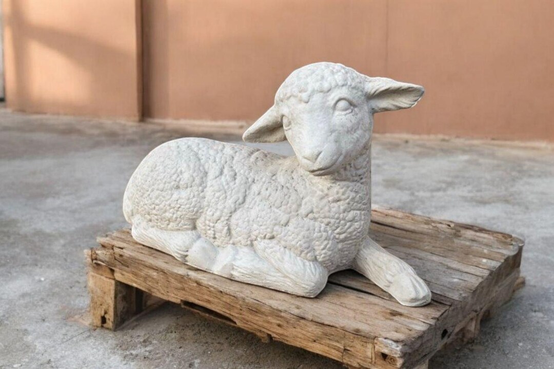 Laying Lamb Sculpture Concrete Farm Lamb Small Animal Decoration Farm ...