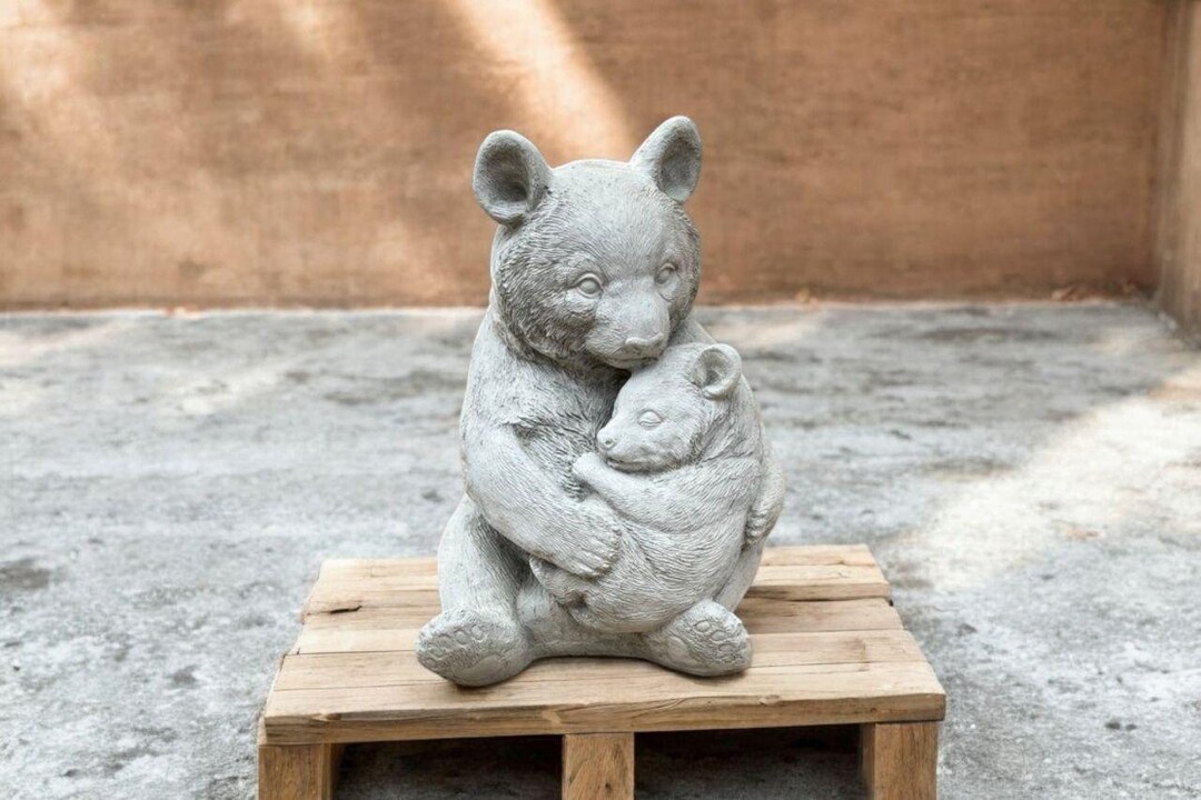 Sitting Bear With Child Concrete Bear Statue Wild Bear Figurine Stone ...