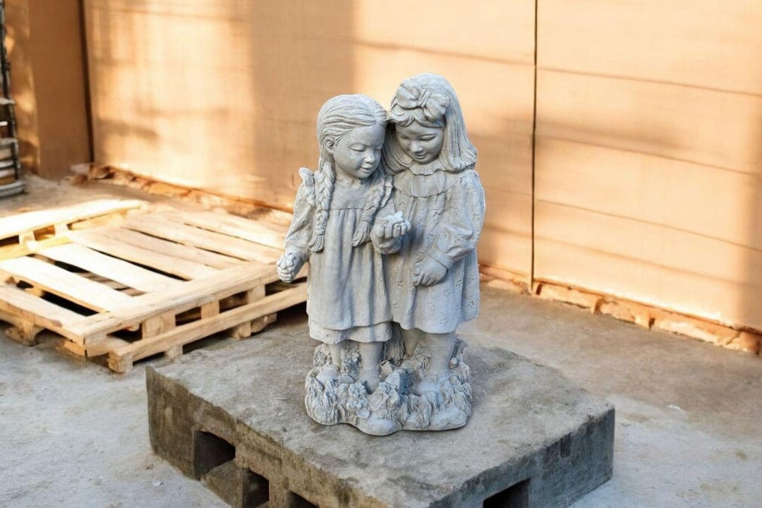Concrete Two Girls Children Statue Girls With Butterfly Stone Kids ...