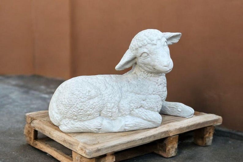 Laying Lamb Sculpture Concrete Farm Lamb Small Animal Decoration Farm ...