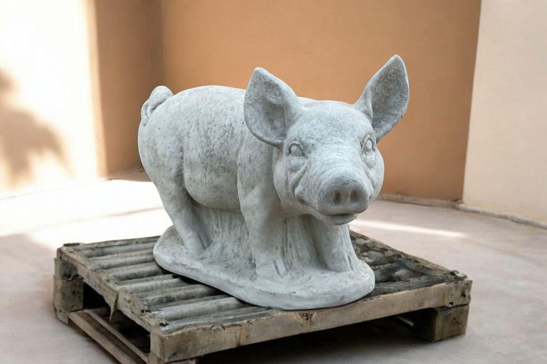 Stone Pig Statue Garden Pig Figurine Concrete Farm Animal Decor Yard ...