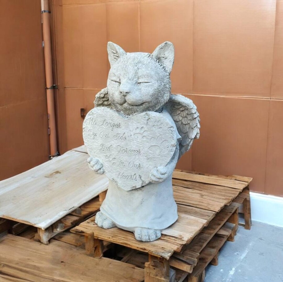 Cat Memorial Statue Stone Cat With Wings Kitten Figurine Pet Grave Cat ...