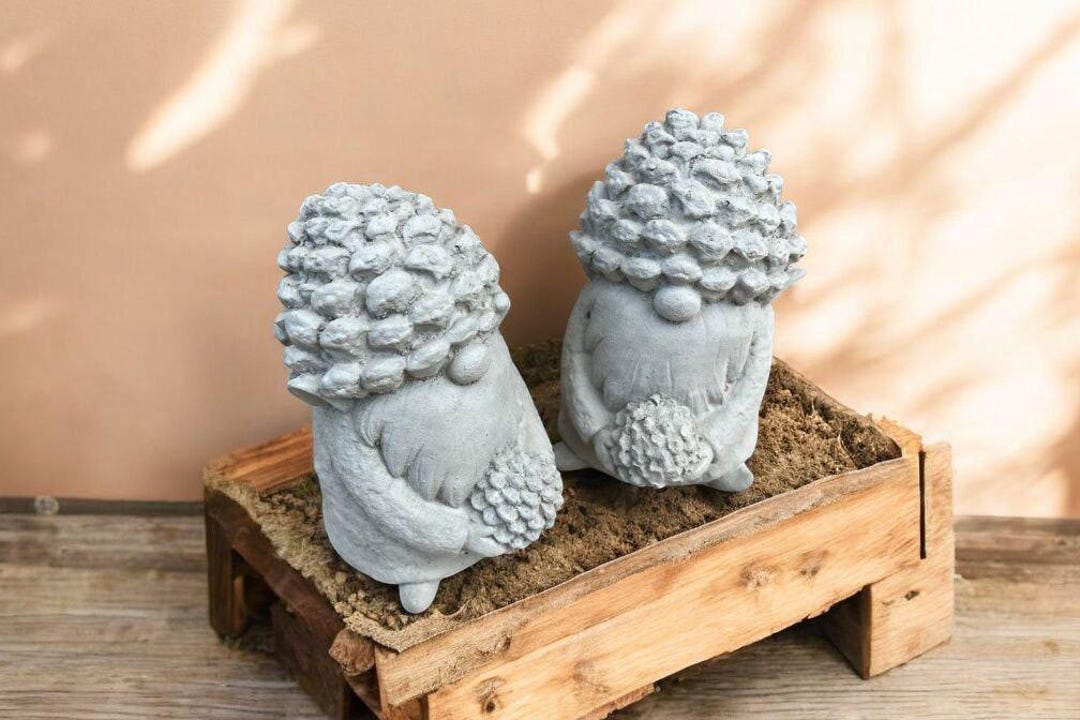Stone Gnomes With Acorns Lawn Dwarf Ornament Backyard Gnome Art ...