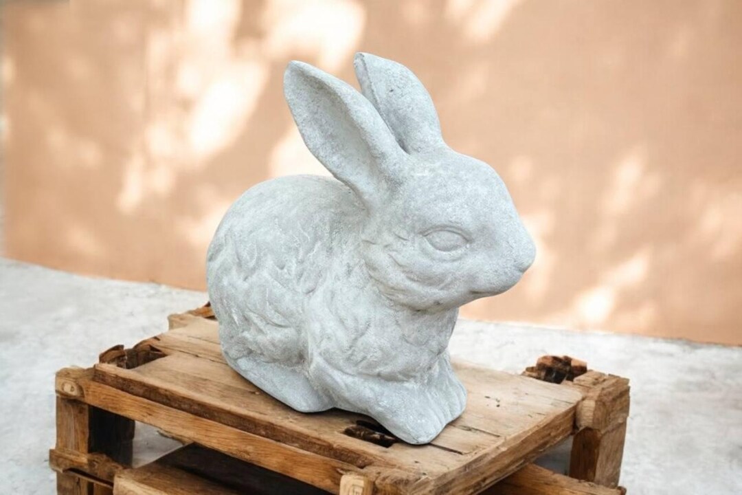 Rabbit Garden Statue Outdoor Bunny Decor Lawn Rabbit Idea Stone Animal ...