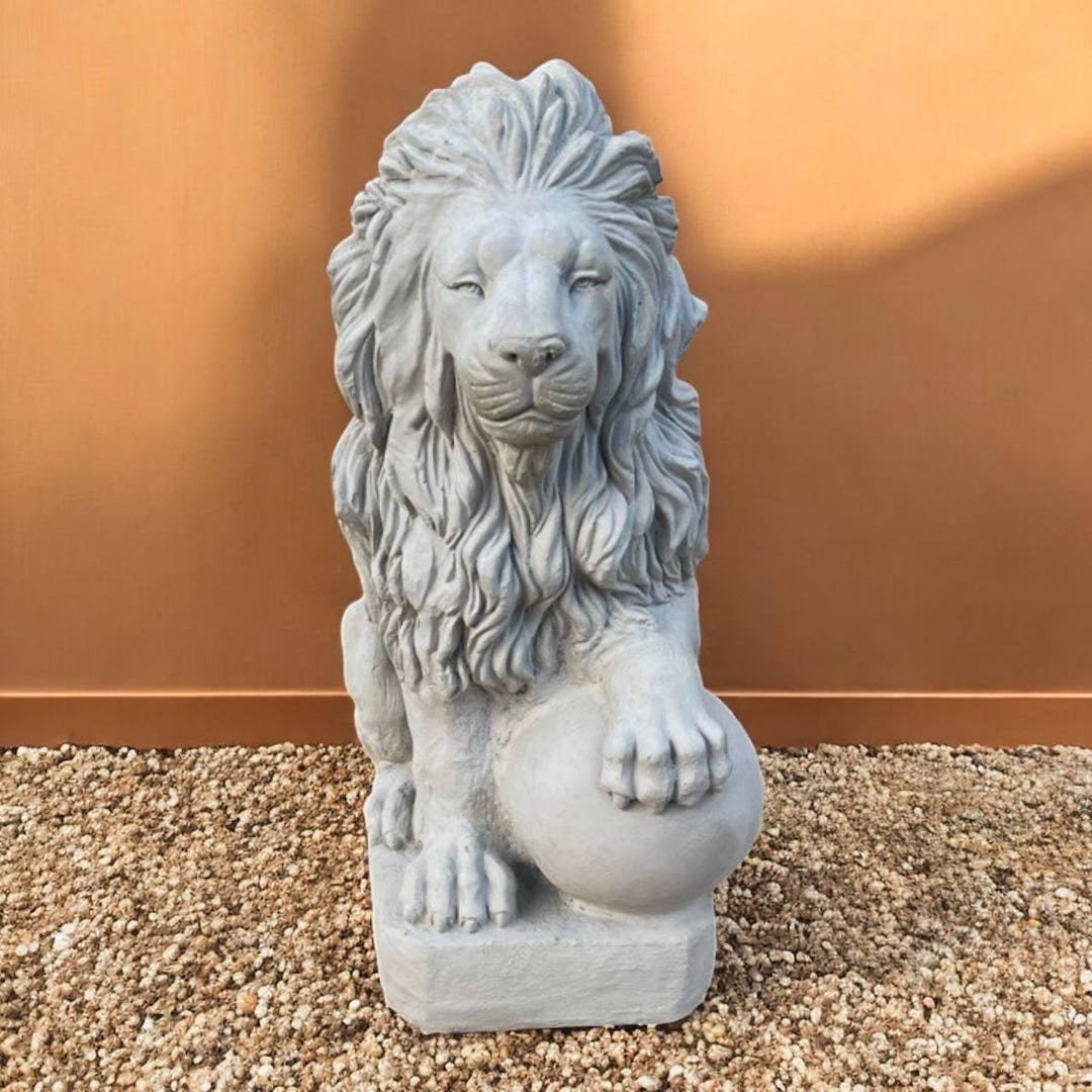 Lion Garden Statue Front Door Ornament Lawn Animal Art Lion With Ball ...
