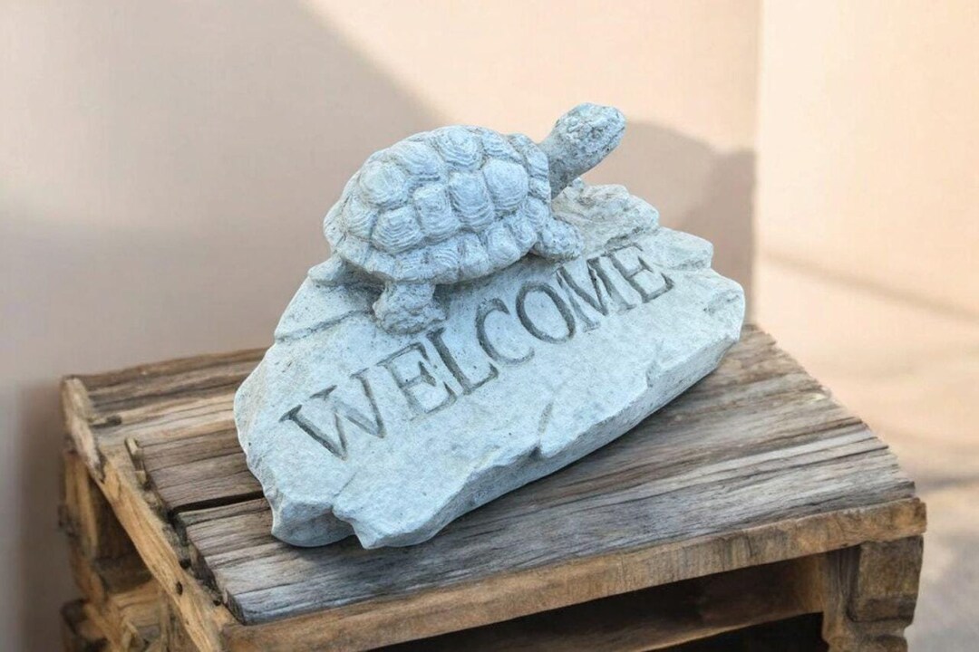 Concrete Turtle on Welcome Rock Stone Welcome Home Statue Garden Rock ...