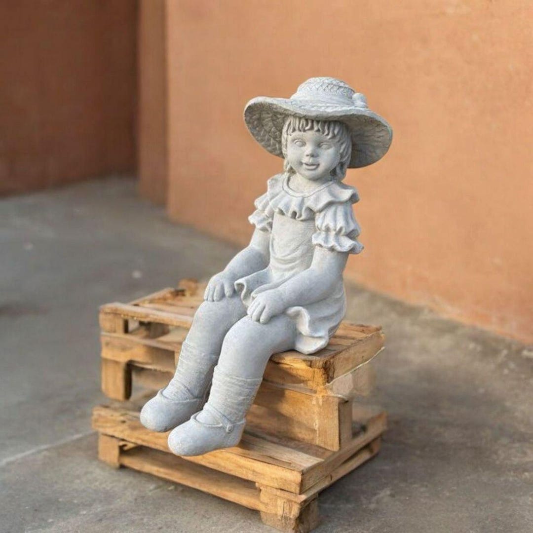 Outdoor Girl Statue Concrete Kid Idea Garden Child Decor Lawn Girl ...
