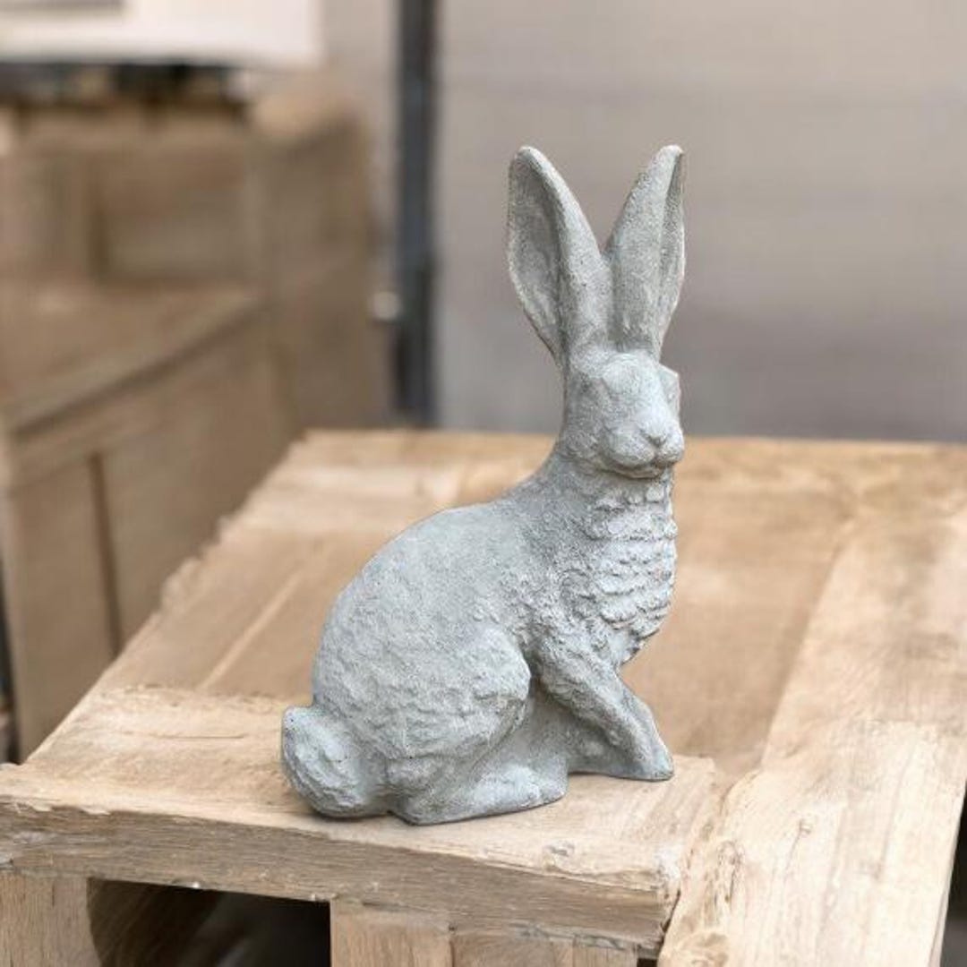 Sitting Rabbit Statue Concrete Easter Bunny Figure Garden Animal Stone ...