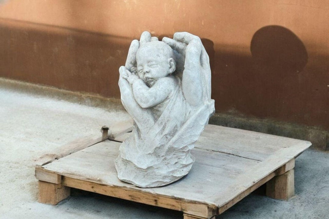 Baby in Hands Sculpture Concrete Child Figurine Loving Hands Gift Baby ...