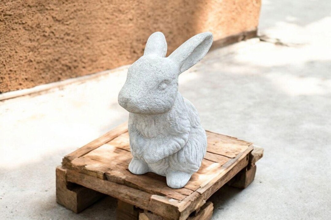 Realistic Rabbit Statue Bunny Concrete Art Backyard Animal Sculpture ...