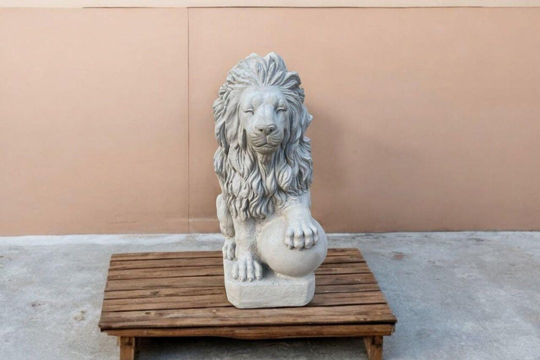 Lion With Ball Entrance Home Decoration Concrete Lion Figurine Massive ...