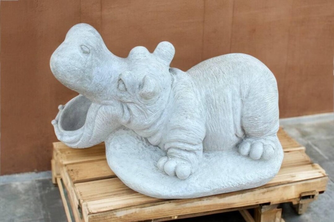 Concrete Hippo Sculpture Lawn Animal Ornament Yard Hippo Idea Large ...