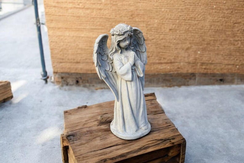 Concrete Angel Figure Standing Angel Figurine Backyard Decor Angel ...